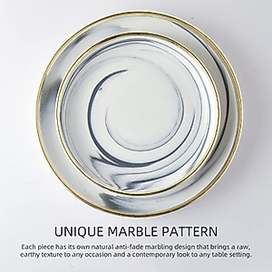 Pokini Dinnerware Sets, Marble Gold Line Plates and Bowls Sets Stoneware Dishes Set For 4, 12 Piece White Grey Marble Porcelain Round Dinner Dish Sets