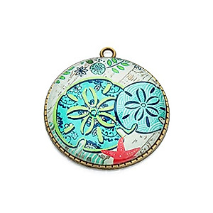 VILLCASE 60 pcs Flat Round Beads Glass snap Buttons Bracelet Blanks Beads for Bracelets Mosaic Printed Beads Picture Glass cabochons Rhinestone Jewelry Glass Patch Gem Paste Seaside Ocean