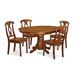 East West Furniture AVNA5-SBR-W 5 Piece Modern Dining Table Set Includes an Oval Wooden Table with Butterfly Leaf and 4 Dining Chairs, 42x60 Inch, Saddle Brown