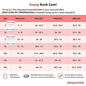 SHAPERMINT Womens Tops - High Compression Scoop Neck Cami - Tank Top for Women, Camisole for Women White