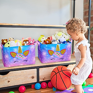 FIOBEE Unicorn Storage Bin Rectangular Laundry Hamper Canvas Storage Basket Waterproof Organizer Bin with Handles for Nursery Clothes Kid's Toys Storage