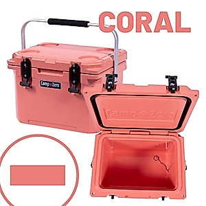 CAMP-ZERO 20L Coral Ice Chest with Molded-in Cup Holders and Folding Aluminum Handle