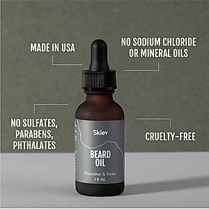 Skiev All-Natural Beard & Skin Oil for Men. Moisturizes, Softens & Promotes Facial Hair Growth- Prevent Itchiness, Ingrown Hair & Flakiness. Lightweight & Quick-Absorption. Cedarwood/Amber Scented w/ Argan & Jojoba Oils - USA Made