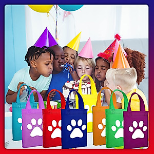 24 Pcs Paw Print Bags Paw Print Treat Bags with Handle Non Woven Cat Gift Bag Paw Goodie Bags Cat Gift Wrap Bags Reusable Paw Candy Bag for Pet Dog Birthday Party Favors Baby Shower (Simple Style)