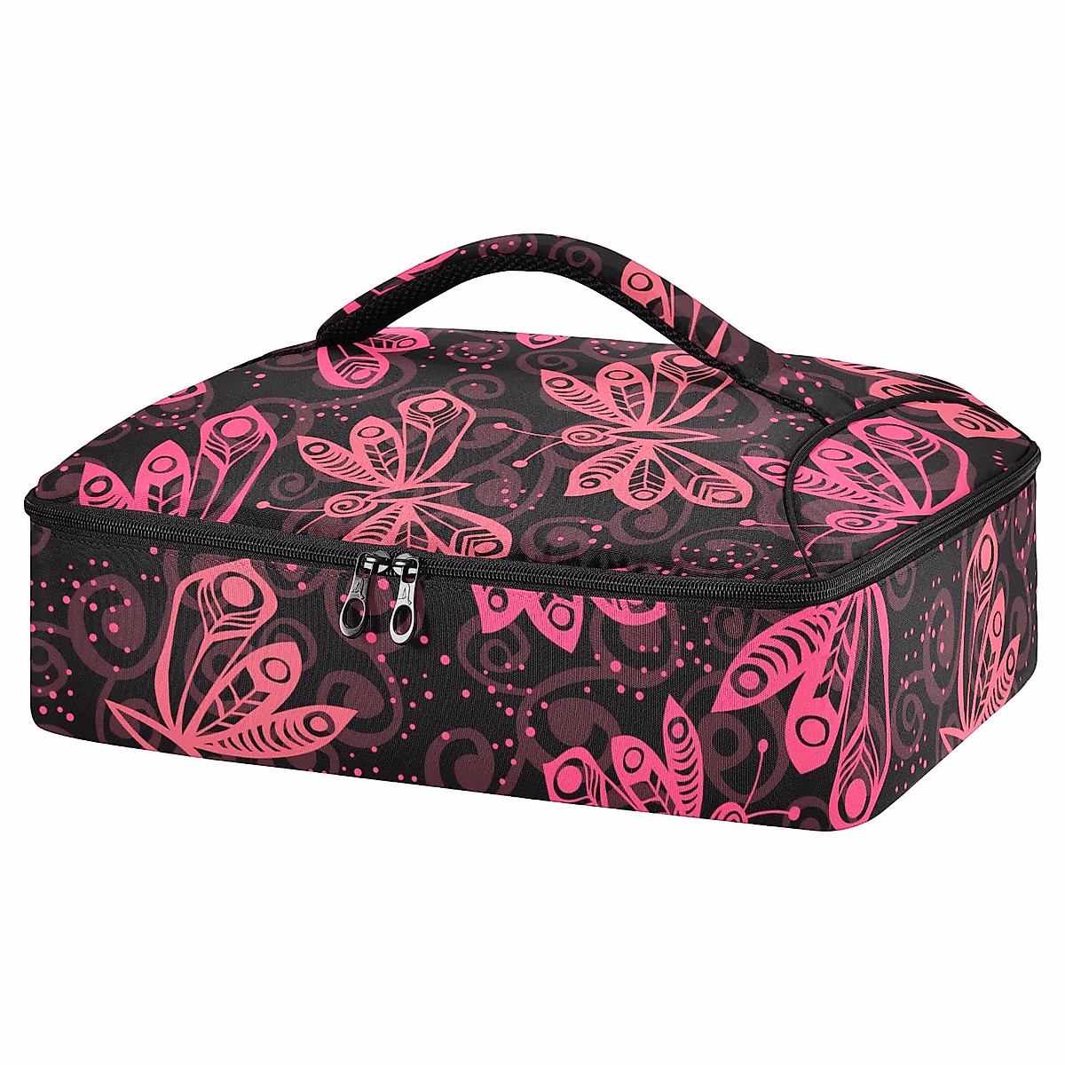 NFMILI Casserole Carrier for Hot and Cold Bright Pink Butterfly Print, Insulated Food Delivery Bag Reusable Warmer Carrier Bag with Inner Pocket Aesthetic Print 15.75×11.81×3.94 inch