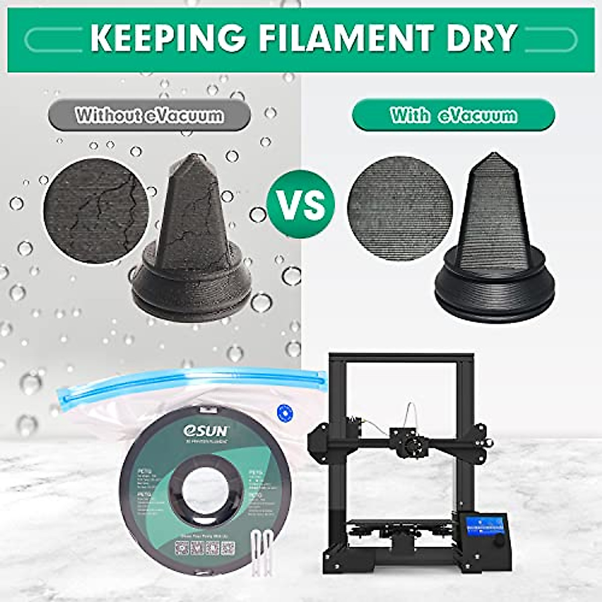 eSUN 3D Printing Filament Vacuum Storage Bag, Spool Storage Sealing Bags Dust Proof Humidity Resistant for Keeping Filament Dry, 5 Vaccum Bags Only