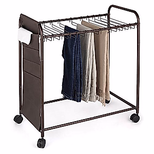 Pants Trolley for Closet Pants Hangers Rolling Storage for Trouser Jean Pant Trolley Closet Organizer with 20 Hangers and Side Bag for Dress Jeans Skirts Metal
