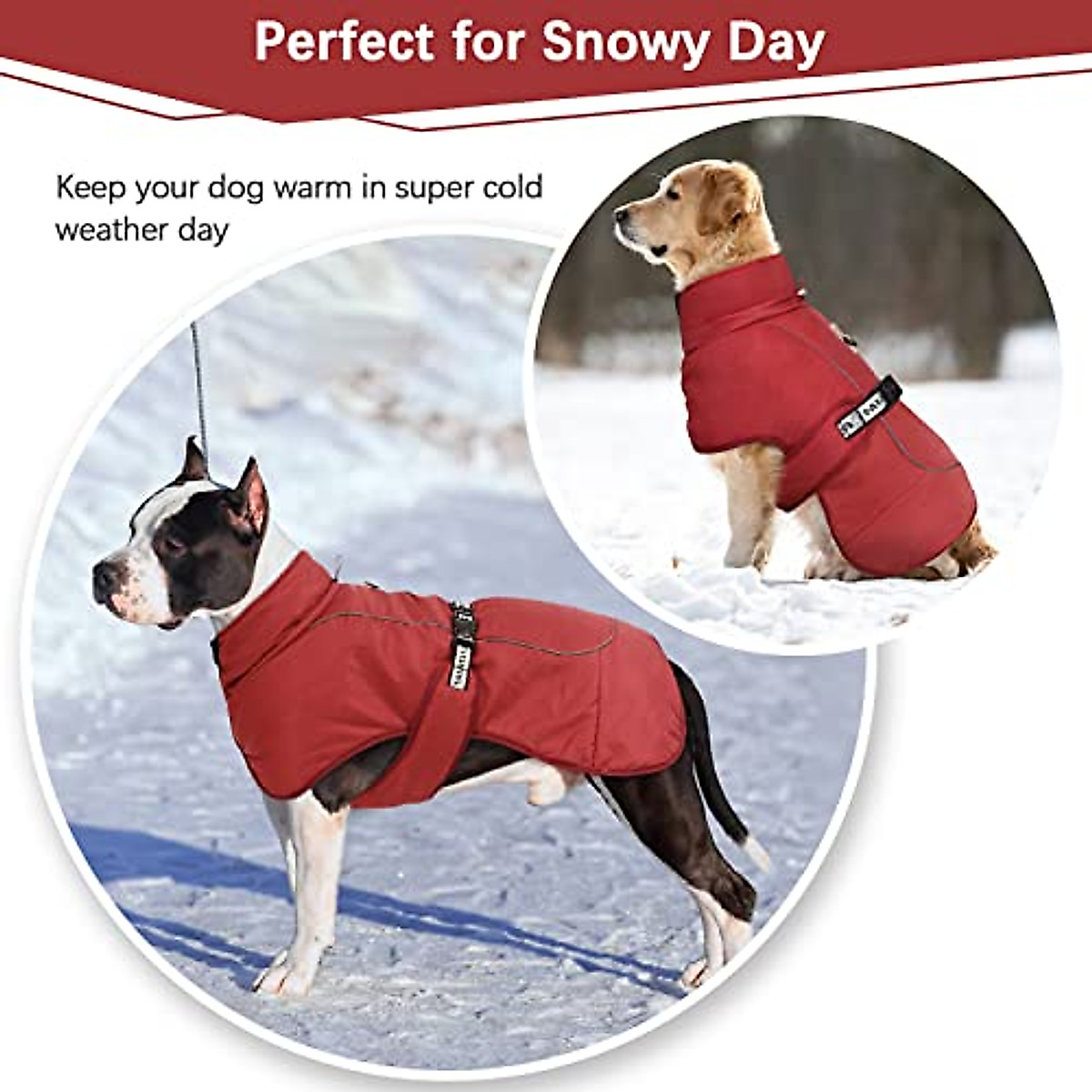 ROZKITCH Extra Warm Dog Coat Reflective Adjustable Dog Jacket Dog Winter Coat with Buckle Fleece Turtleneck Dog Jacket for Cold Weather Soft Winter Coat for Small Medium Extra Large Dogs