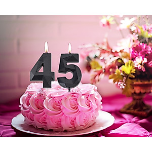 2 inch Black 45 & 54 Birthday Candles, 3D Diamond Number 45th & 54th Cake Topper for Men Women Birthday Party Decorations Theme Party