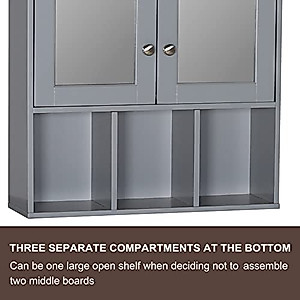 MUPATER Oversized Bathroom Medicine Cabinet Wall Mounted Storage with Mirrors, Hanging Bathroom Wall Cabinet Organizer with Two Adjustable Shelves and Three Open Compartments, Grey