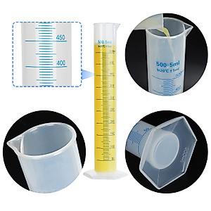 AKOLAFE 4 Pack 500ml Plastic Graduated Cylinder, Transparent Measuring Cylinder Set, Science Measuring Test Tube Flask with 2-Sided Marking & Pour Spout, for Science Projects, Laboratory Supplies