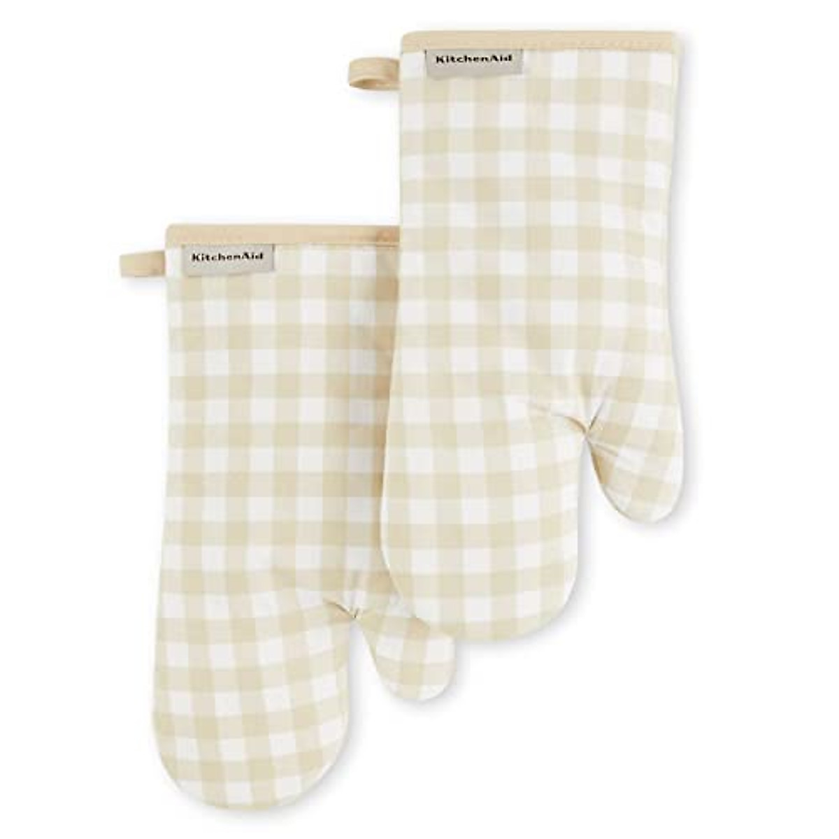 KitchenAid Gingham Oven Mitt 2-Pack Set, Milkshake, 7"x13"