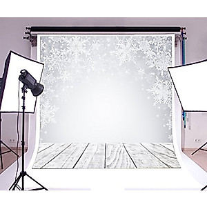 Leyiyi 7x7ft Photography Background Merry Christmas Backdrop Snowflake Wooden Floor Frost Cold Winter Snowcovered White World Blank Bokeh Fir Happy New Year Photo Portrait Vinyl Studio Prop