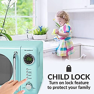 Nostalgia Retro Compact Countertop Microwave Oven, 0.7 Cu. Ft. 700-Watts with LED Digital Display, Child Lock, Easy Clean Interior, Aqua