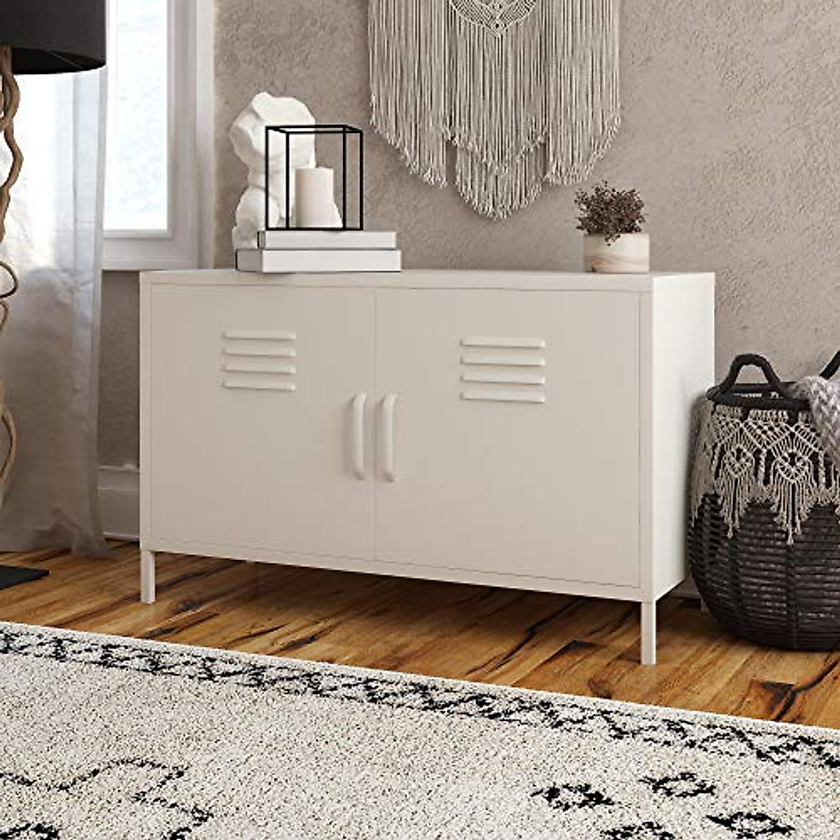 REALROOMS Shadwick 2 Door Wide Metal Locker Accent Storage Cabinet, Soft White