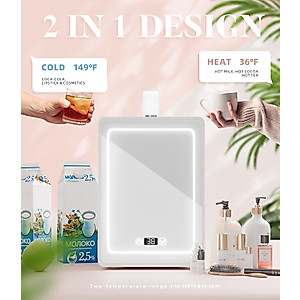 BOGDA 4L Mini Skincare Fridge with Dimmable LED Light Mirror, Cooler and Warmer Temperature Control Digital Display, Portable Cosmetic Refrigerator for Makeup, Skin Care, Bedroom Office Car, White