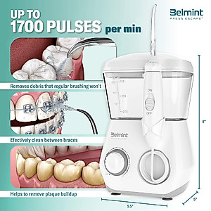 Water Flosser Teeth Cleaning - Countertop Oral Irrigator Teeth Cleaner for Braces & Bridges with 10 Adjustable Water Jet Pressures - 8 Multifunctional Tips, 600ml Capacity