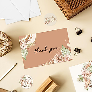 AnyDesign 36 Pack Boho Thank You Cards Boho Rainbow Floral Thank You Note Cards with Envelope Stickers Bohemian Flower Blank Cards for Birthday Wedding Baby Shower Bridal Shower, 4 x 6 Inch