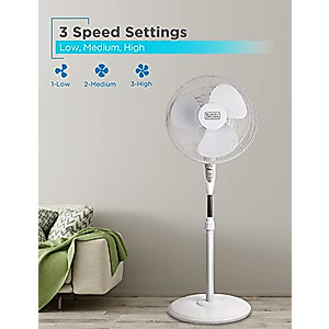 BLACK+DECKER 16" Stand Fan with Remote, White
