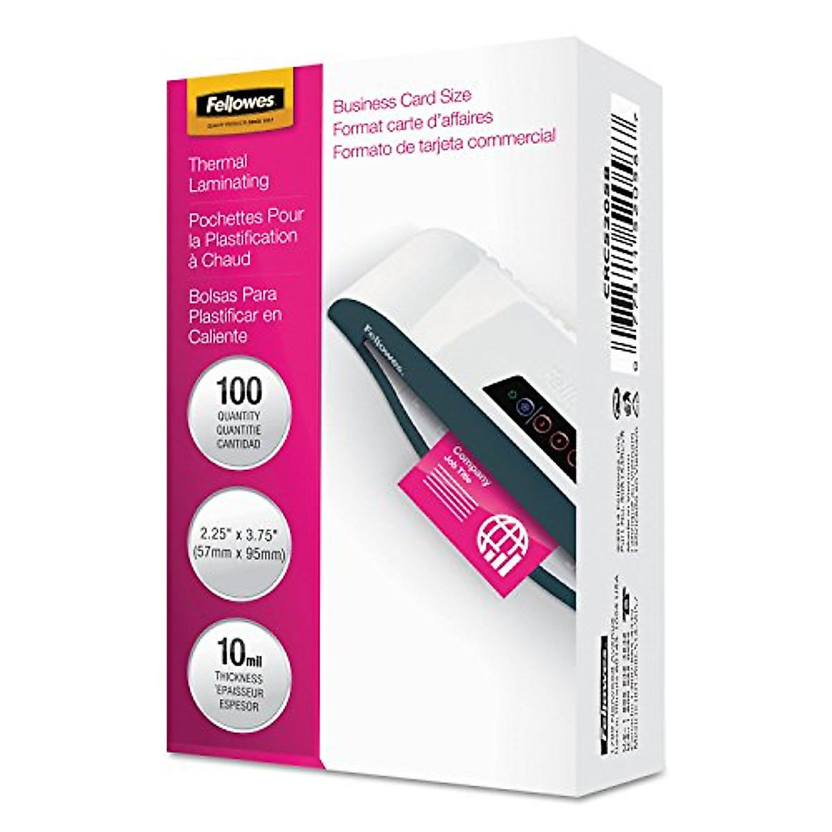 Fellowes 52058 Laminating Pouch, 10Mil, 2 1/4 X 3 3/4, Business Card Size, 100/Pack