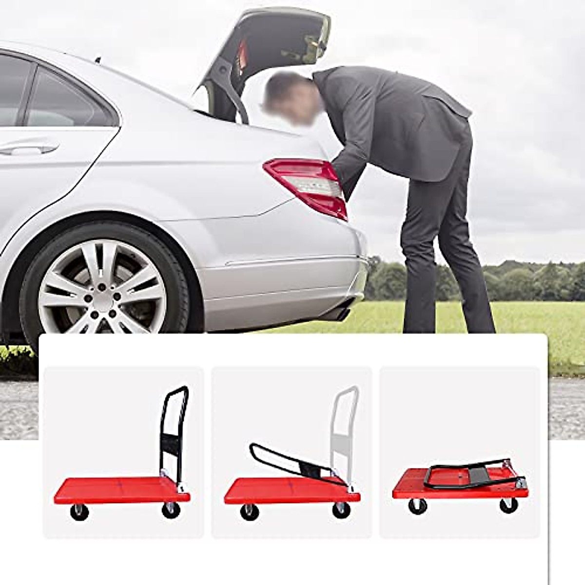 Generic Hand Truck Foldable Hand Truck Multi-Size Plastic Platform Push Cart Flatbed Trolley with 4 Wheels for Luggage Parcel Moving Transport Utility Cart (Size : Large-yltrasilent)