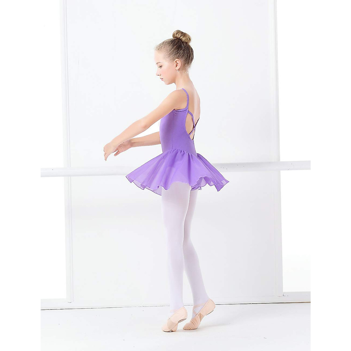 Daydance Black Leotards for Girls Ballet, Skirted Dance Wear for Training