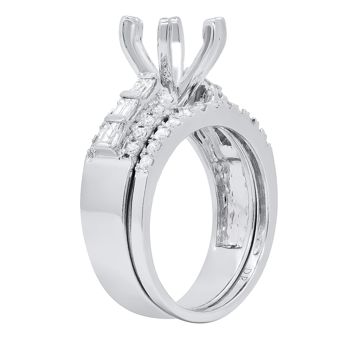 Dazzlingrock Collection 0.75 Carat (ctw) Round & Baguette Diamond Bridal Semi Mount Ring Set in 14K White Gold, Size 6.5