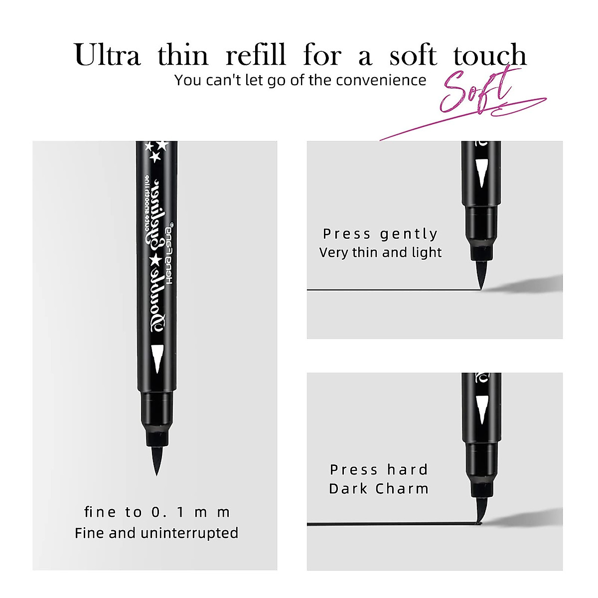 LAMUSELAND Eyeliner Stamp Wingliner, Waterproof Smudgeproof Liquid Eye Liner Gel Pen Set, Long Lasting Heart Black Thin Double Ended Pencil Makeup Tools for Women (A Star)