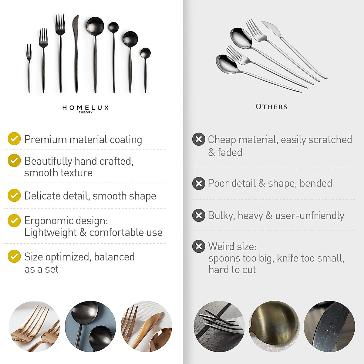 Homelux Theory 18/10 Stainless Steel Silverware Set, 4 Cutlery Set of 5pc Heavy Duty Spoons & Forks Set, Kitchen Silverware Set Dishwasher Safe, Elegant Adaline Royal Modern Utensils & Flatware Set