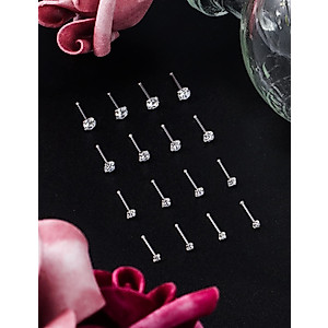 Lsnevsie Nose Rings Studs for Women 22G 316L Surgical Stainless Steel Straight Silver Opal Hypoallergenic Nose Nostril Stud Ring Pin Bone Body Piercing Jewelry for Men Diamond CZ 1.5mm 2mm 2.5mm 3mm