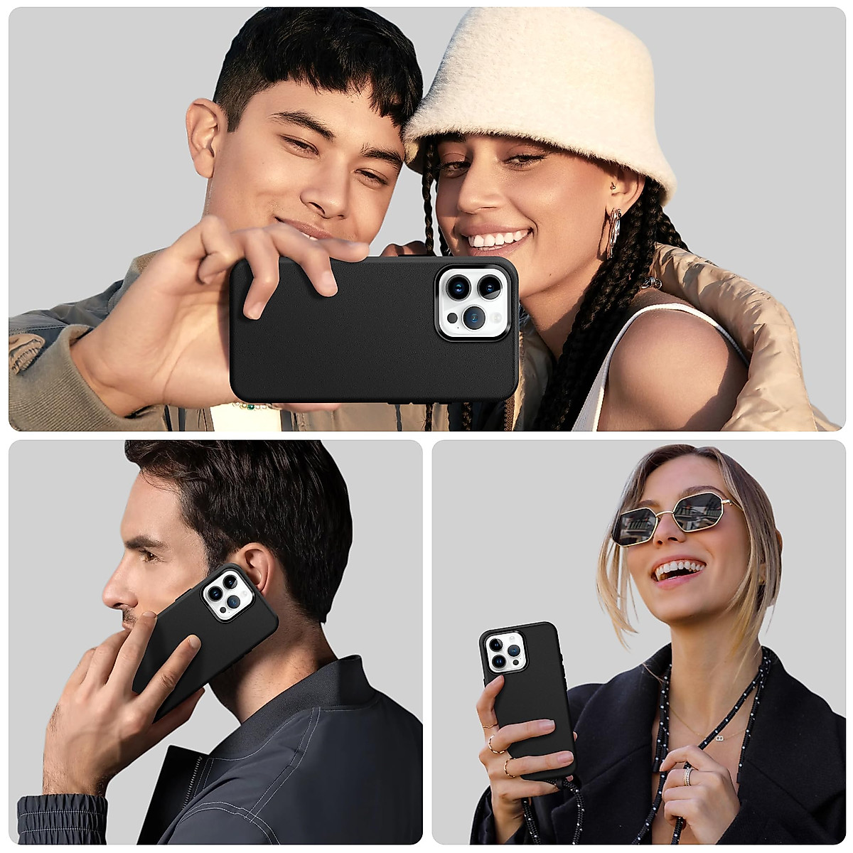 kingflag Vegan Leather Magnetic Case for iPhone 15 Pro Max Wireless Charging, Compatible with MagSafe, Metal Buttons, Shockproof Protective Phone Case Cover for Women Men 6.7" (Matte Black)