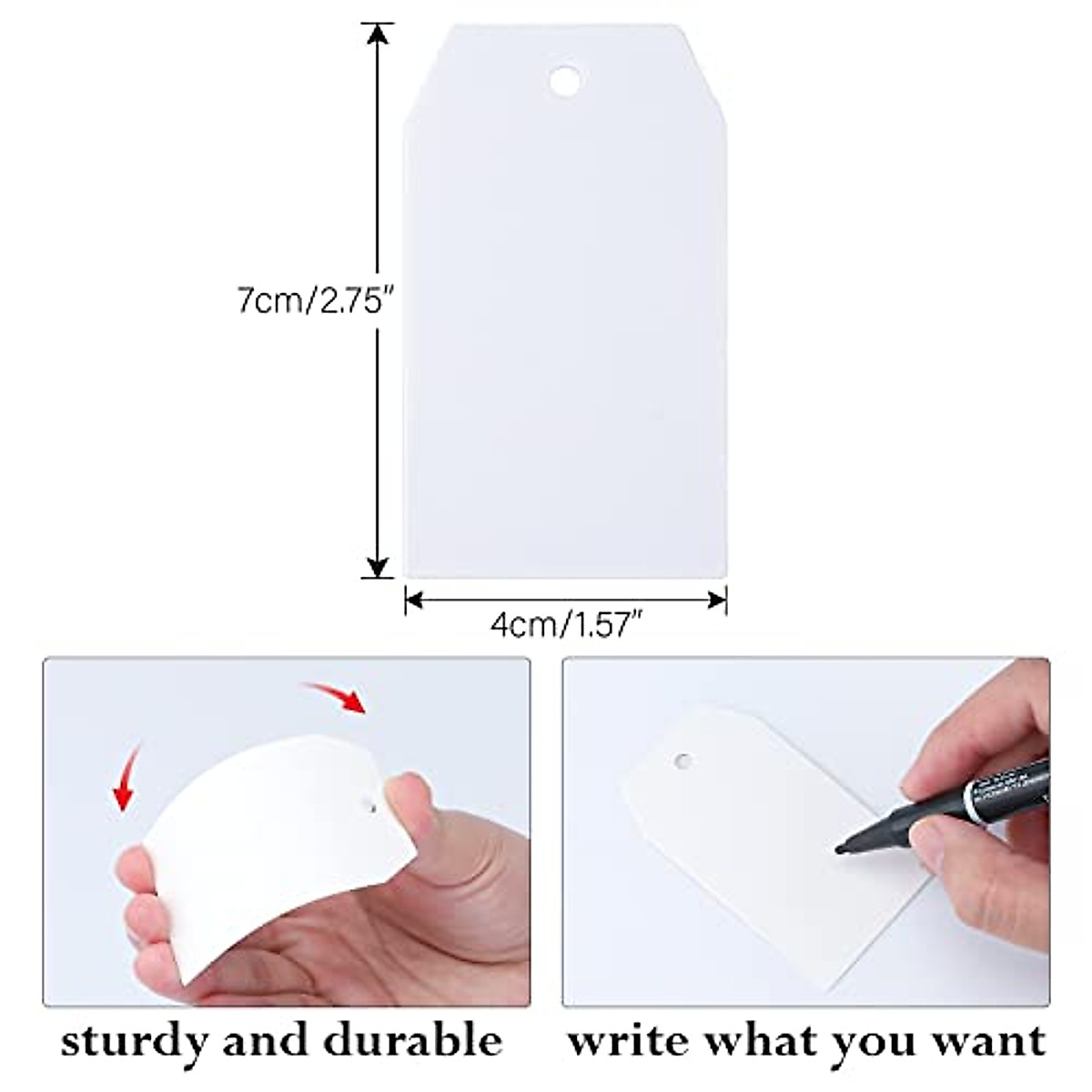 100 PCS Kraft Paper Gift Tags with Jute Twine 2.75’’x 1.57’’ Vintage Wedding Name Tags Price Hang Tags Card Stock Tags (White)