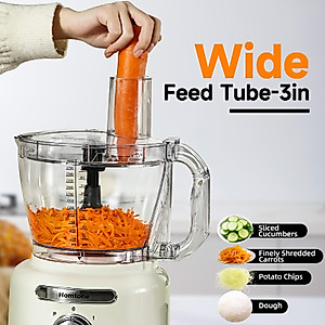 Homtone 16 Cup Food Processor, French-Fry-Cutter Food Processors, 9 Functions 7 Blades for Shredding, Slicing, Doughing, Emulsfying and Meat Vegetable Chopping for Home Use, 3 Speeds, 600W, Beige