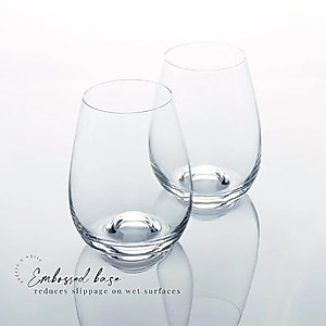ANDERS & WHITE - 'Hosking' Stemless Wine Glasses. Lead and Toxin Free European Crystal. 4x 15.6 Ounces (460ml) Glasses. Universal Red and White Wine Glasses. Ideal Water Tumbler.