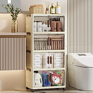 Roweida Stackable Storage Bins with Lids 8 Gal Folding,5-Tier 18.9x9.8x10.2in Plastic Foldable Storage Boxes with Doors