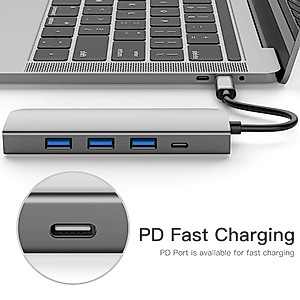 MSVII USB C Hub, 5 in 1 USB C Adapter with 4K HDMI, USB C to USB Power Delivery, 3 USB 3.0 Ports, PD Fast Charging for MacBook Air