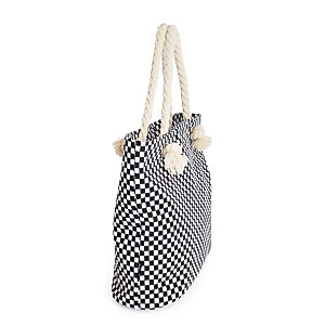 Premium Large Black & White Checkered Print Canvas Tote Shoulder Bag Handbag