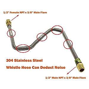 MENSI Non-Whistle 3/8" Female Flre with 1/2" Adapter Flexible Flex Gas Line for LPG and NG Fire Pit Hose Connection Kit in 24" Length