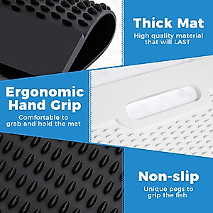 ATTSEA Non-Slip Fish Fillet Mat Regular L Size 23.5" x 15.75" ! for The Big Fish Stainless Fish Scaler Included (Black, Regular Large)