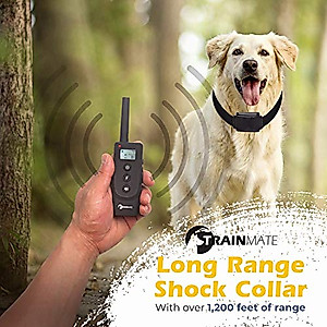 Trainmate Shock Collar for Dogs with Remote, 1200 Foot Range - Waterproof Dog Training Collars with Small, Medium, Large Dogs - Rechargeable Dog Collar with 3 Training Modes Shock, Vibration, Beep