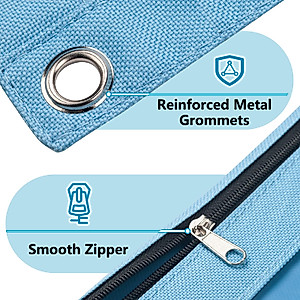 Forvencer 3 Ring Binder Pencil Pouch - Clear Window Pencil Case with Smooth Zipper, Big Capacity Pencil Bag with 3 Reinforced Grommets, Sky Blue