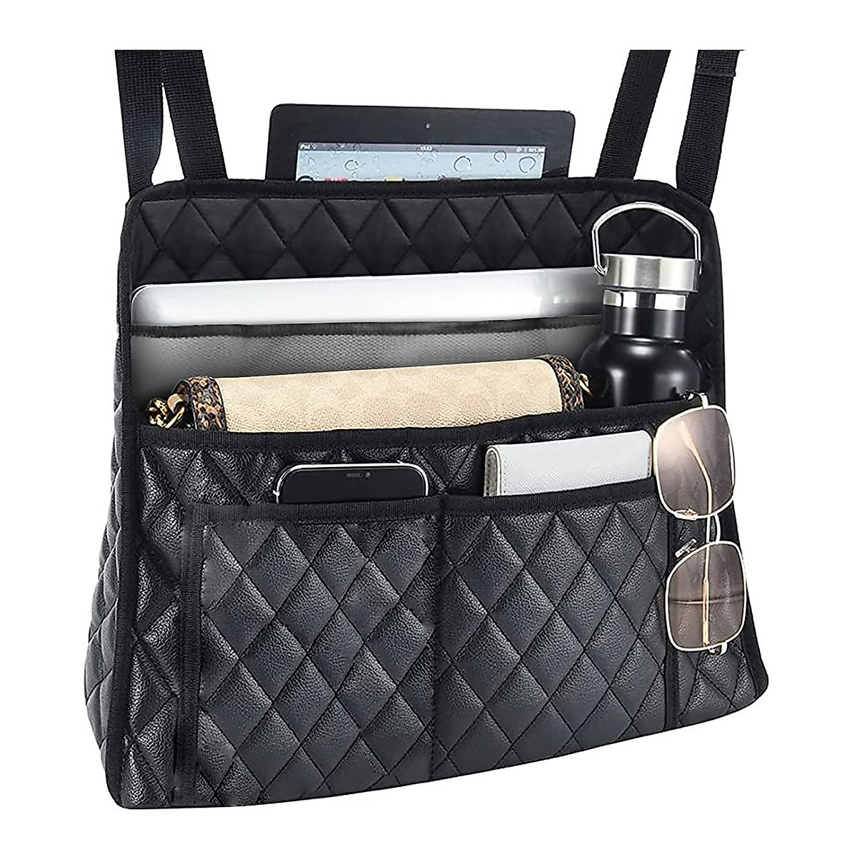 AICEL Car Handbag Purse Holder Between Seats, Auto Seat Leather Organizer Pocket, Front Seat Bag Box Storage for Cell Phone Document, Backseat Barrier for Kids Pet, Fits for Most Vehicles