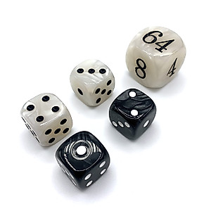 Luck Lab Backgammon Pearl Dice Set - 22 mm Doubling Cube and Four 16 mm Dice with Bonus Storage Bag, Black/White Marbleized