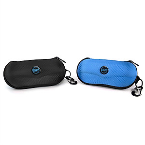 BLUPOND Sunglasses Case Semi Hard EVA Shell with Metal Hanging Hook Belt Clip Sun Glasses Storage (Black/Blue)