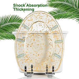 Resin Toilet Seat Elongated Soft Close Quick Release Heavy Duty Toilet Seats with Glitter Cover Acrylic Seats Gold Foil 19 Inch