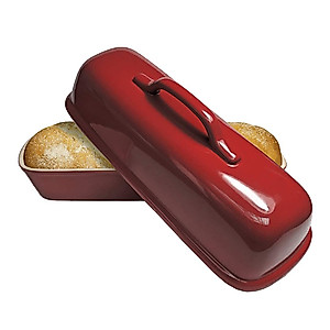 Sassafras Superstone® Covered Baker with Red Glazed Exterior and Unglazed Interior Bakes an Artisan Italian Bread with Crusty Crust and a Light Crumb