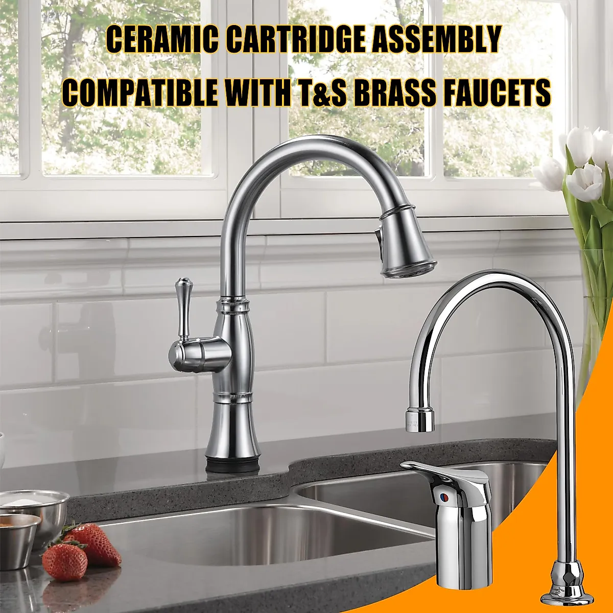 013787-45 Ceramic Cartridge Assembly Replacement, Compatible with T&S Brass Faucets, Hot Water Faucet Parts, Pressure Range 20PSI-125PSI, Temperature 40°F-140°F