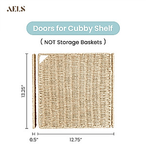 AELS 13" Handwoven Natural Fibre Doors for Cube Storage Shelf, Set of 4, Boho Straw Shelf Cover for Bookcase & Open Bookshelf, Rustic Farmhouse Home Decor, fit IKEA Kallax Shelf, Beige (Door ONLY)