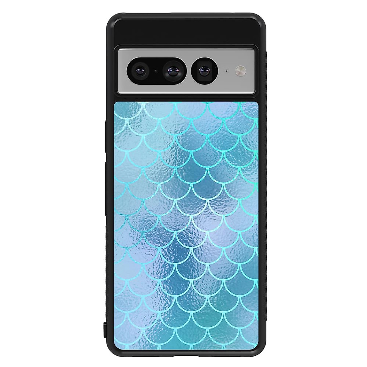 Blue Aqua Mermaid Scales Skin Black Rubber Phone Case Compatible With Google Pixel 8 Pro, 8a, 8, 7a, 7, Pixel 7 Pro, 6a, Pixel 6 Pro, 6, 5, 4a 5G, 4a 4G, 4, 4 XL, 3a, 3a XL, 3, 3 XL, 2 XL, 2