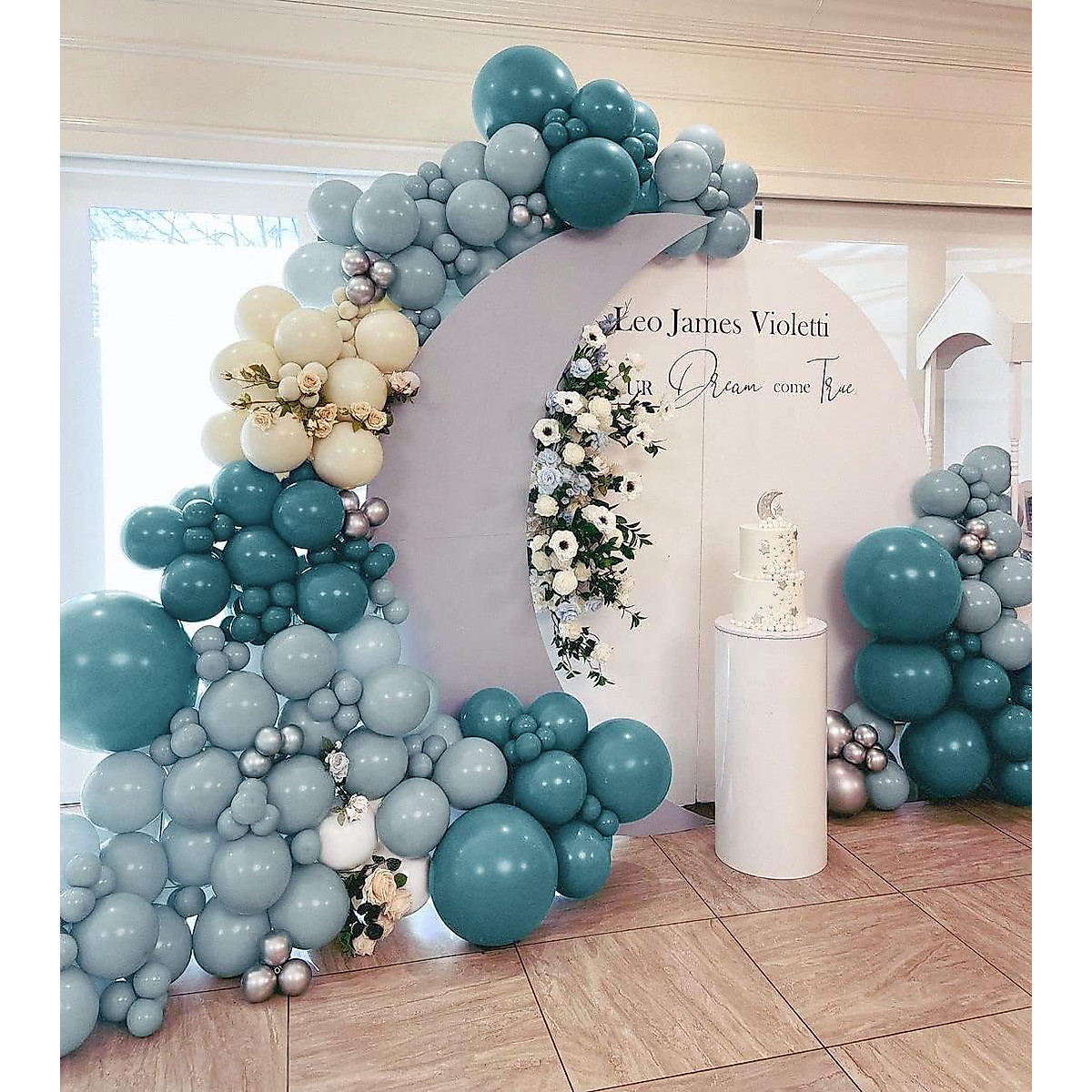Dusty Blue Balloon Garland - Double Stuffed Blue Sand White Balloon Arch Different Size for Baby Shower Bridal Shower Birthday Wedding Boho Graduation Party Decoration